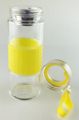 China Yellow Break Proof Borosilicate Glass Water Bottle , Glass Gym Water Bottle for sale