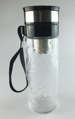 China Wide Mouth Shatterproof Glass Sports Bottle With Tea Filter , Two Layer Lid for sale