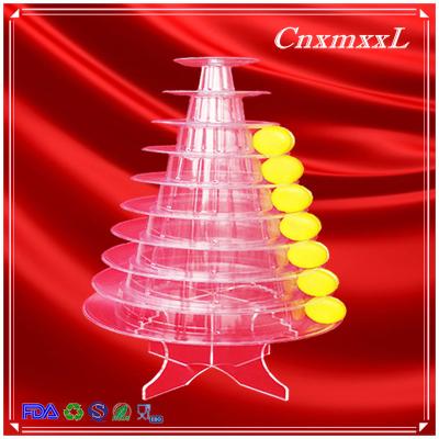China plastic pyramid display case 10 tier macaron tower display tower case with Acrylic base for sale