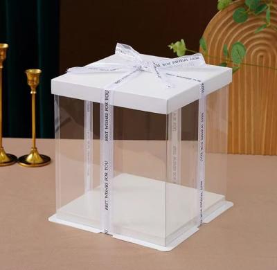 China Fully transparent cake box - 4 inches, 6 inches, 8 inches, 10 inches, 12 inches, extra-high double-layer birthday cake box packaging box for sale