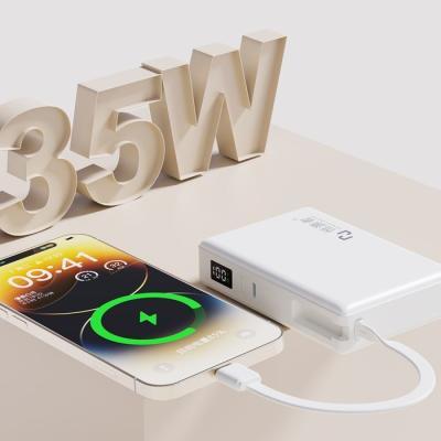 China 20000mAh 35W Fast Charging Wireless Power Bank With Built In Cable for sale