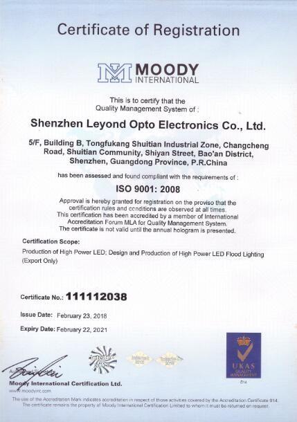 ISO9001:2015 - Shenzhen Leyond Lighting Co.,Ltd.