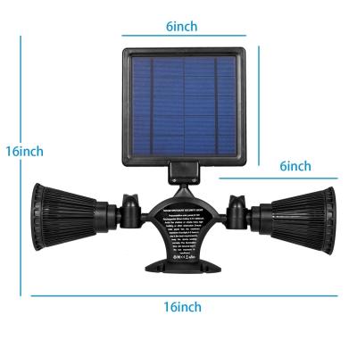 China Zonne-energie-aangedreven dubbele kop geüpgraded dubbele schijnwerpers 12 LED buitentuin licht Te koop