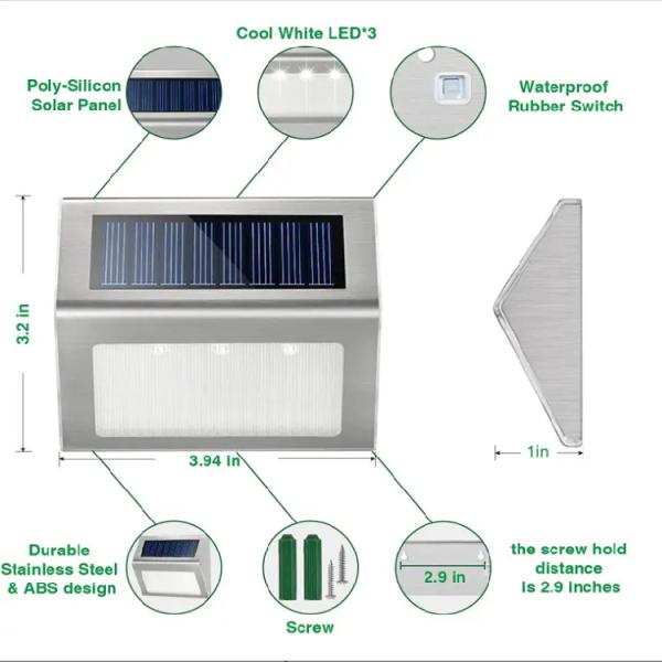 Außenlicht aus Edelstahl Solardeck für Balkon Garten Garten Zaun 3 LED-Pfadlicht