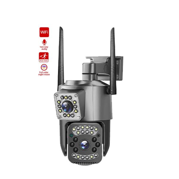 4MP de seguridad IP inalámbrica con doble lente 4G de bala PTZ cámara V380 de bala 3.5 pulgadas Negro