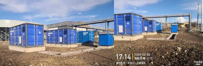 Microgrid project installation in Zimbabwe showing solar panels and energy storage containers