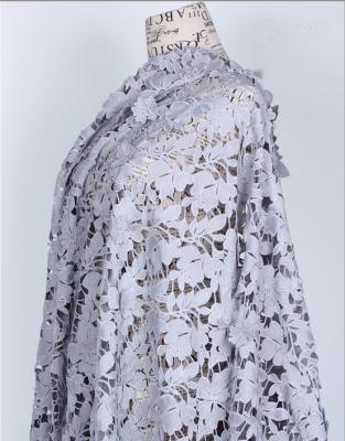 China 100% Cotton Fiber Water Soluble Embroidery   Fabric with Lace applique  Black Ivory Double Color for sale