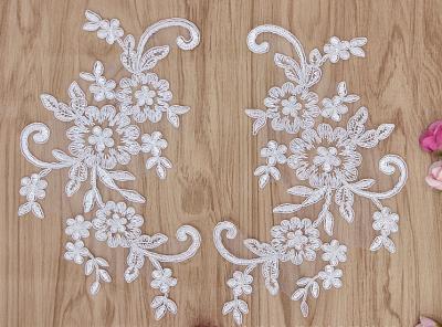 China Cord Lace Applique Ivory Color Embroidery Flower for wedding dress for sale
