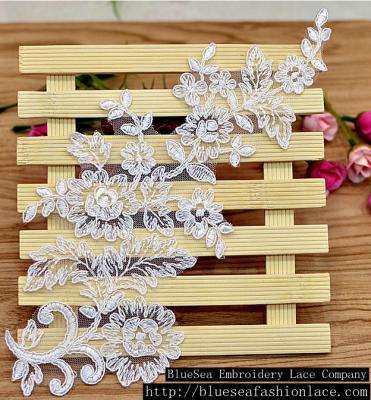China Garment Accessories Embroidery Lace Applique with Cord  Ivory Color for sale