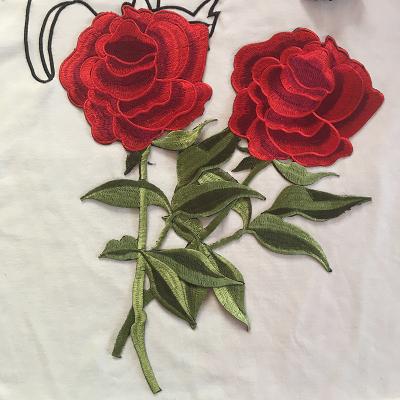 China Apparel Accessories Red Rose Embroidery Lace Applique Hot  Fix Motif for sale