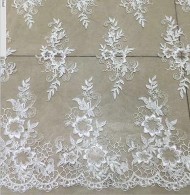 China Apparel Accessories Mesh Based Embroidery Lace Fabric Ivory Color for sale