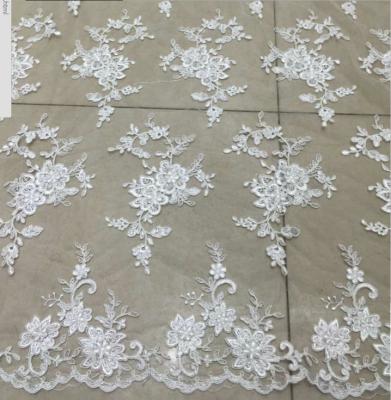 China Apparel Accessories Mesh Based Embroidery Lace Fabric Ivory Color for sale