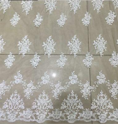 China Apparel Accessories Mesh Based Sliver / Gold Wire Embroidery Lace Fabric Ivory Color for sale