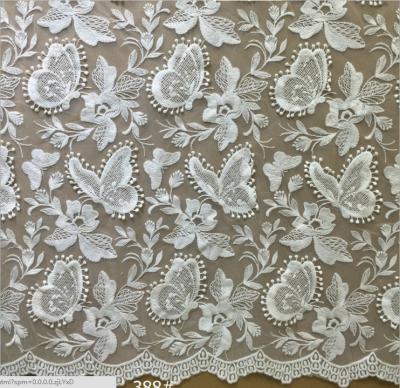 China Apparel Accessories Mesh Based  Embroidery with Bead  Lace Fabric  Ivory Color for sale