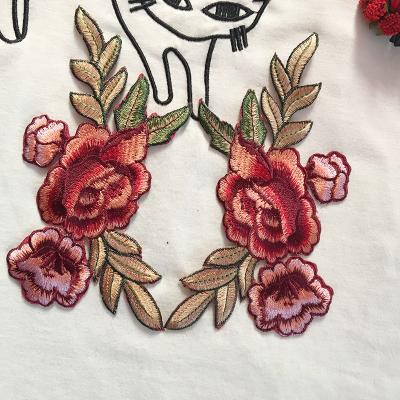 China Apparel Accessories Red Rose Embroidery Lace Applique Hot  Fix Motif for sale