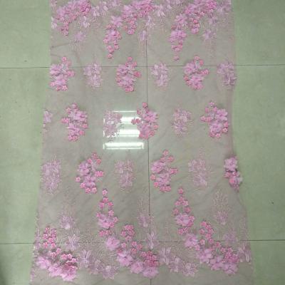 China Polyester 3D flower embroidered Lace fabric with bead  for women garments for sale