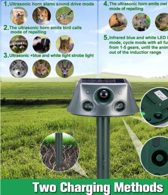 China Running Deer Ultrasonic Solar Animal Repeller For Yard 6 Modes Repellent With Motion Sensor & Flashing Light for sale