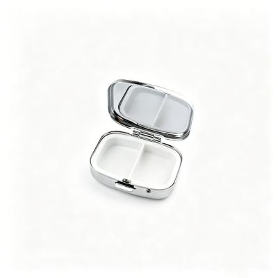 China 2-Compartment Metal Pill Box Stainless Steel Pocket Case for sale