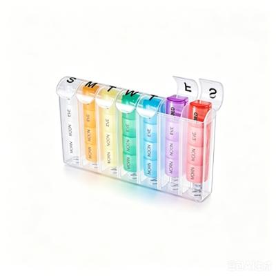China 28-Slot Weekly Pill Organizer 4-Times-a-Day Rainbow Case for sale