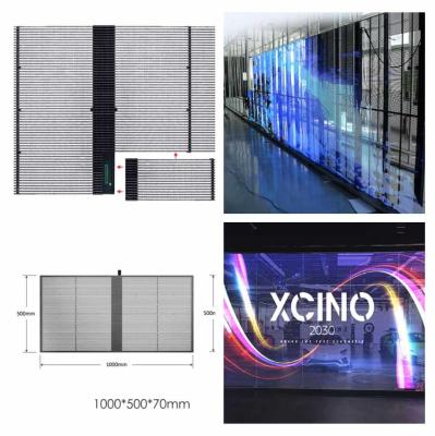 China Frameless LED Mesh Facade P3.91 - 7.82mm 3840Hz High Refresh Rate Aluminum Cabinet for sale