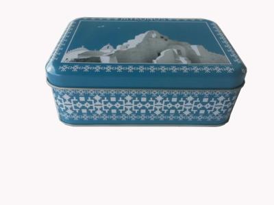 China Blauwe het Tincontainer van het Koekjesmetaal, Milieuvriendelijke Vierkante Tindoos Te koop