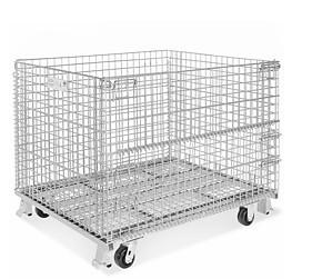 China European rolling folding rigid steel wire mesh basket container for sale