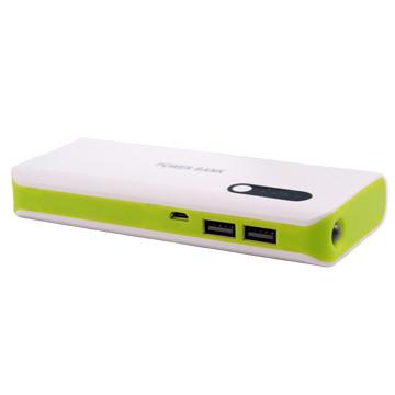 China Green 13000mAh Travel Universal Portable Power Bank 2 USB DC 5V / 2A With LED for sale