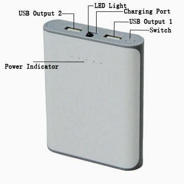 China Large 10400mAh Capacity Batteries Safely Universal Portable Power Bank With LED for sale