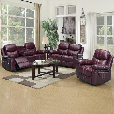 China Air Leather Matching with Thick Golden Stitching 3 Piece Reclining Living Room Set for sale