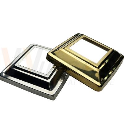 China 201 304 Grade Inox Handrail Accessories Silver Gold Stainless Steel Balcony Railing Base Cover For Square Post for sale