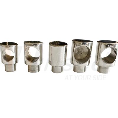 Cina Handrail Fittings SUS 304 316 Mirror Satin Blind Passant Hole Stainless Steel Cross Bar Holder For Round Tube in vendita