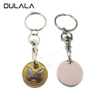 China Custom Cheap Metal Trolley Coins Shopping Cart Token Key Chain with a coin for sale