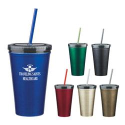 China 16 Oz. Stainless Steel Double Wall Tumbler With Straw for sale