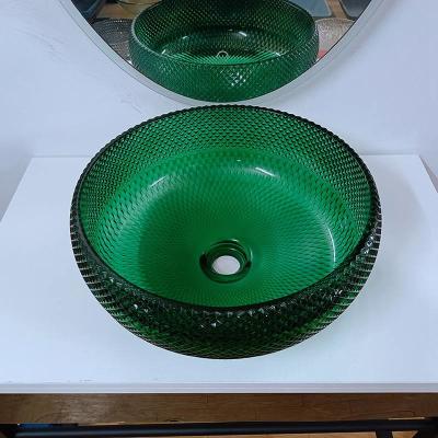 China Groene de Bassinsijdelheid Diamond Mordern Round Bathroom van het Glasschip Te koop