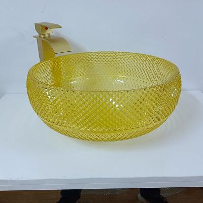 Cina La ciotola gialla a 17,7 pollici del lavandino del bagno disegna il cristallo rotondo 12mm di 180mm in vendita