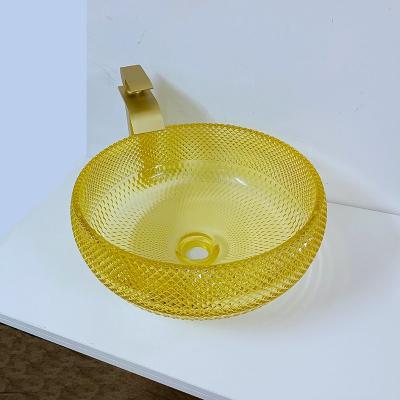 Cina La ciotola gialla a 17,7 pollici del lavandino del bagno disegna il cristallo rotondo 12mm di 180mm in vendita