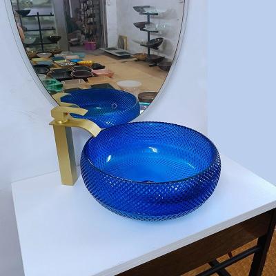Cina Vetro rotondo a 16,5 pollici di progettazione della ciotola di vetro blu italiana del lavandino sopra il contro bacino in vendita