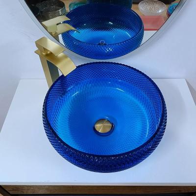 Cina Vetro rotondo a 16,5 pollici di progettazione della ciotola di vetro blu italiana del lavandino sopra il contro bacino in vendita