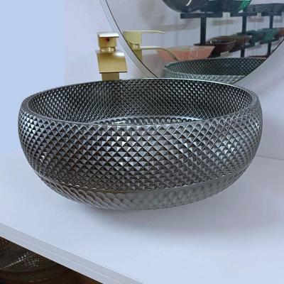 China bacia de prata do dissipador do banheiro do projeto italiano de 180mm em volta da bacia de lavagem contrária do tampo da mesa azul à venda