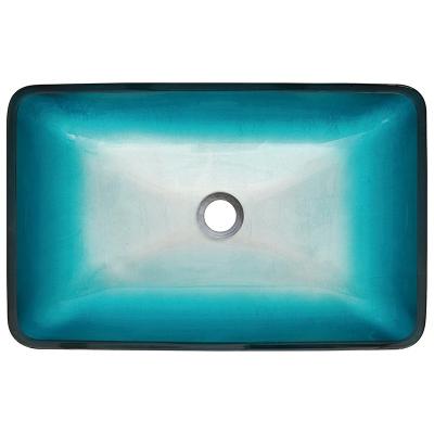 China Tempered Glass Blue Rectangle Vessel Sink 560 * 360 * 110mm With Faucet for sale