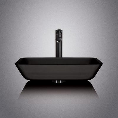 China Acid Matt Tempered Glass Sink Dark Grey 20inch Black Counter Top Basin Rectangular for sale