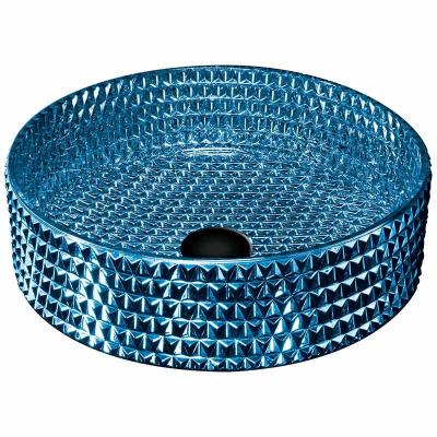 Cina Lavabo di vetro moderno blu elettrolitico, lavandino di vetro blu della nave in vendita