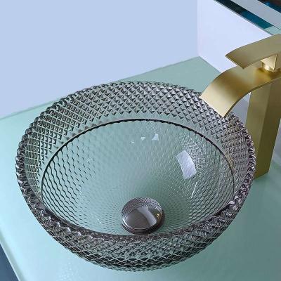 Cina Toilette intorno al bagno di vetro Crystal Transparent del lavandino nero della nave in vendita