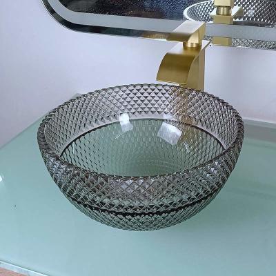 Cina Toilette intorno al bagno di vetro Crystal Transparent del lavandino nero della nave in vendita