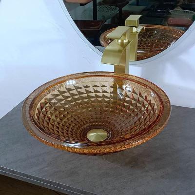 Cina Progettazione italiana Amber Glass Vessel Sink della ciotola rotonda artistica del bacino di vanità in vendita