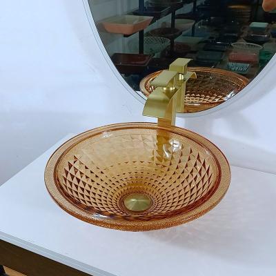 Cina Progettazione italiana Amber Glass Vessel Sink della ciotola rotonda artistica del bacino di vanità in vendita