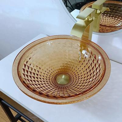 Cina Progettazione italiana Amber Glass Vessel Sink della ciotola rotonda artistica del bacino di vanità in vendita
