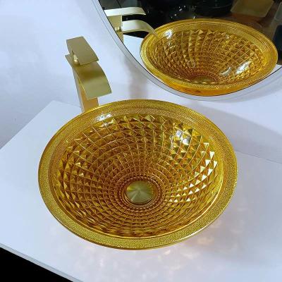 Cina Mano dorata cromata Crystal Bathroom Vanity moderno del lavaggio del lavandino della ciotola di vetro trasparente in vendita