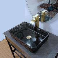 China Glass Rectangular Vessel Sinks Black Deep Bathroom Transparent Crystal for sale