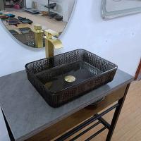 China Glass Rectangular Vessel Sinks Black Deep Bathroom Transparent Crystal for sale